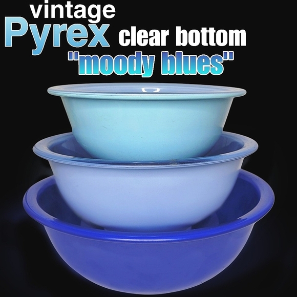 Pyrex | Kitchen | 98s Pyrex Clear Bottom Moody Blues Bowl Trio | Poshmark